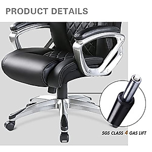 BOWTHY Executive Office Chair 300lbs - Adjustable Built-in Lumbar Support, High Back Office Chair PU Leather Chairs with Padded Armrest, Desk Chairs with Wheels Ergonomic Design for Back Pain (Black)