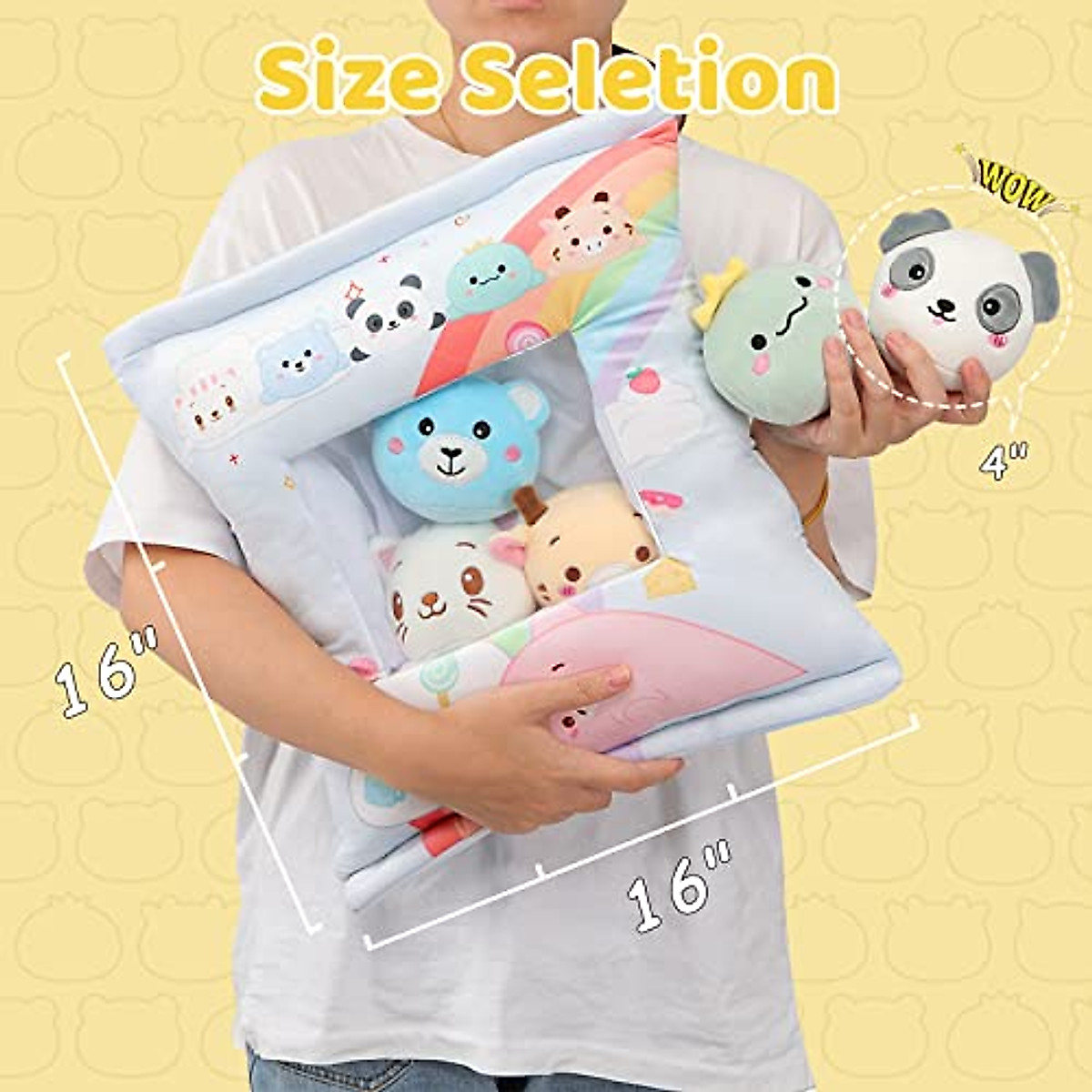 AIXINI a Bag of Animal Snack Pillow Plush Pudding Cat Panda Removable Stuffed Animal Sets Creative for Kids