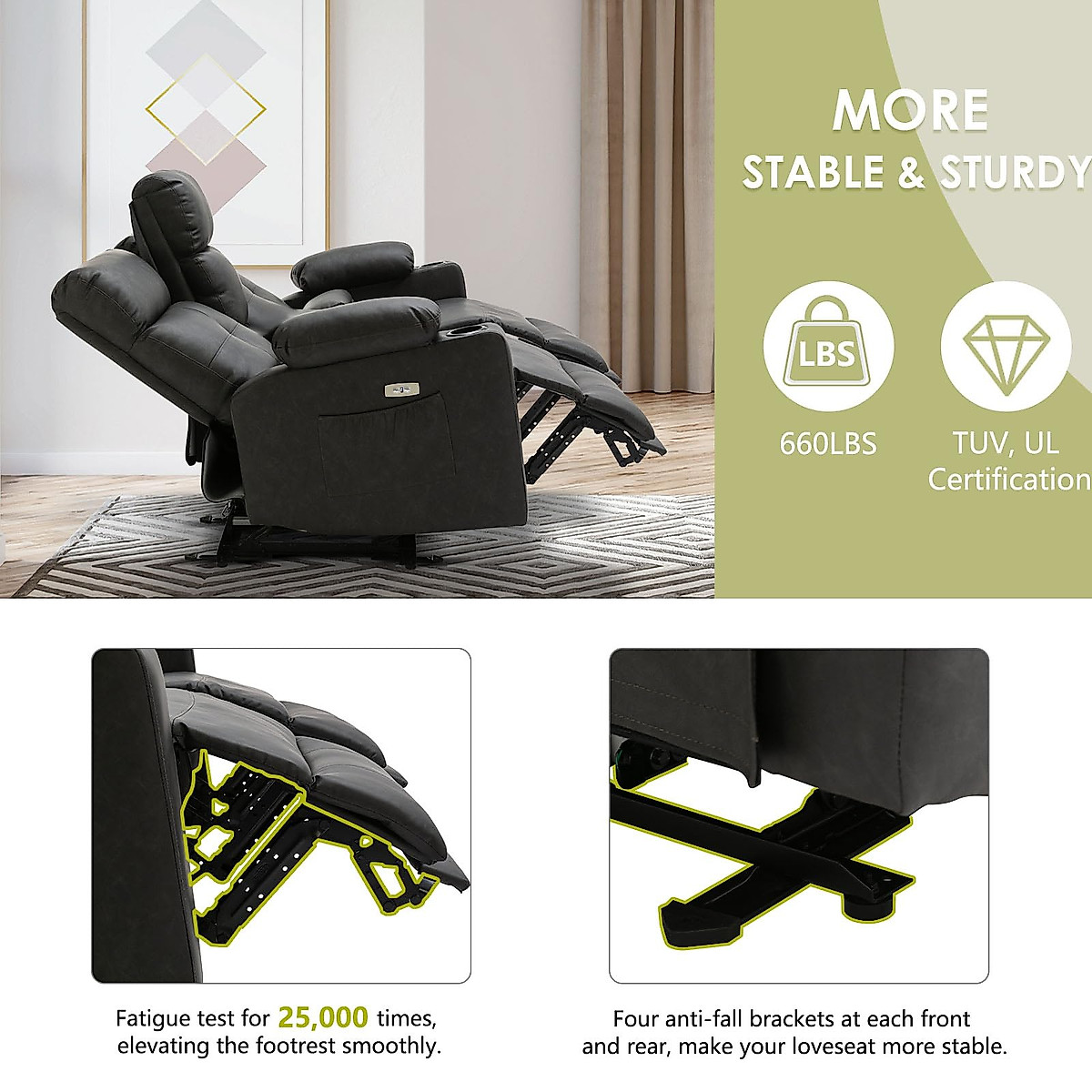 Consofa Power Recliner Sofa Set for Living Room, 2 Pieces Recliner Furniture Sofa Set, Power Reclining Sofa and Loveseat Set with Massage and Heat, Reclining Loveseat with Console for Living Room