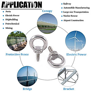 Glarks 36Pcs 304 Stainless Steel M5 Male Thread Machinery Shoulder Lifting Ring Eye Bolt with Lock Nuts/Lock Washers/Flat Washers Set