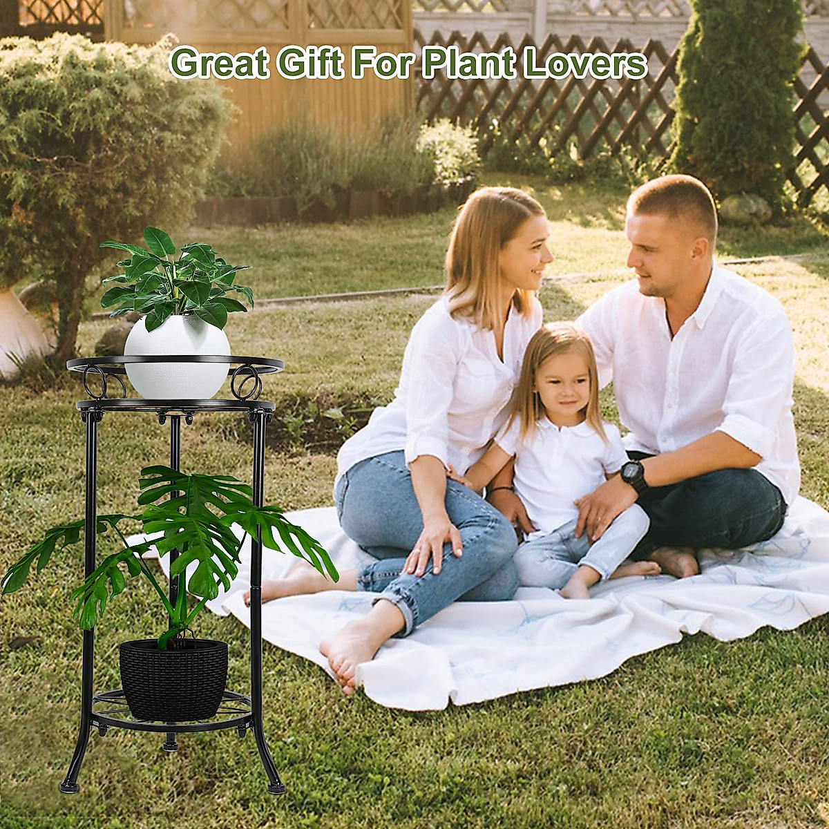 Plant Stands Indoor,Tall Metal Potted Plant Display Holder 2 Tier Patio Flower Pot Stands Anti-Rust Heavy Duty Multiple Stand Holder Shelf Rack(20.3'')
