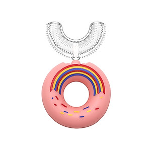 Aoyuexi Children's U-Shaped Toothbrush for 0-12 Years Old Kids - Dinosaur/Donut U Shape Whitening Massage Toothbrush Soft Silicone Brush Head, 360° Oral Teeth Cleaning Design for Toddlers (D)