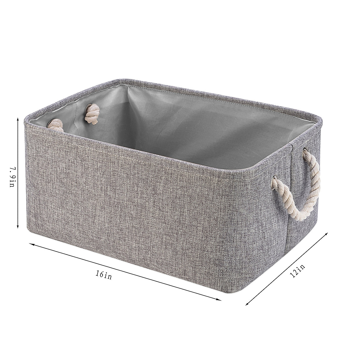 Collapsible Storage Basket Bins, Decorative Foldable Rectangular Linen Fabric Storage Box Cubes Containers with Handles- Large Organizer For Nursery Toys,Kids Room,Towels,Clothes, Grey 16Lx12Wx7.9H