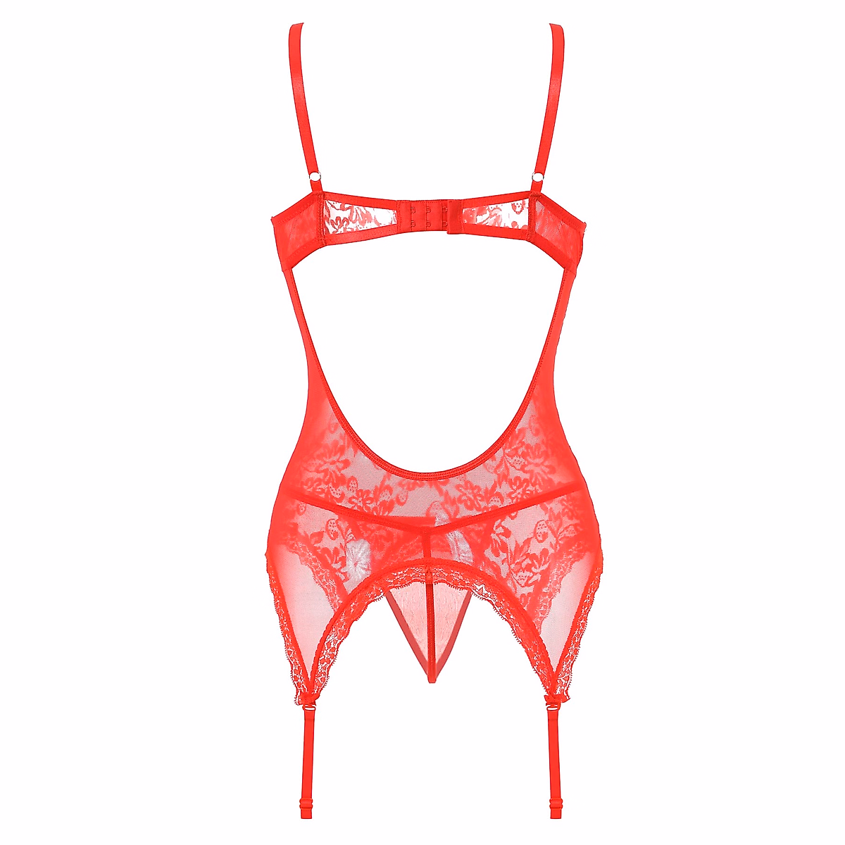 Anyou Lingerie for Womens Lingerie Lace Teddy Plus Size Lingeire Bodysuit Chemise Nightwear with Stockings Size Large Red