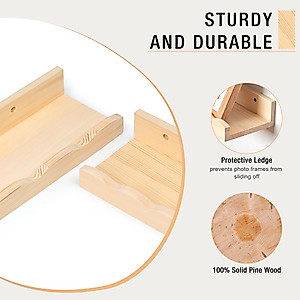 Fun Memories Picture Ledge Shelf for Wall, 24 inch Pine Wood Nursery Book Shelves Set of 2- Wall Book Shelves for Kids Room, Home Decor - Kitchen Spice-Natural