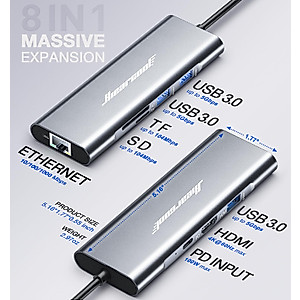 Hiearcool USB C Hub Ethernet,4K@60 USB C to HDMI Hub,8in1 Multi-Port USB C Adapter Type C Dock Dongle Compatible for MacBook Pro Air iPad Dell Lenovo