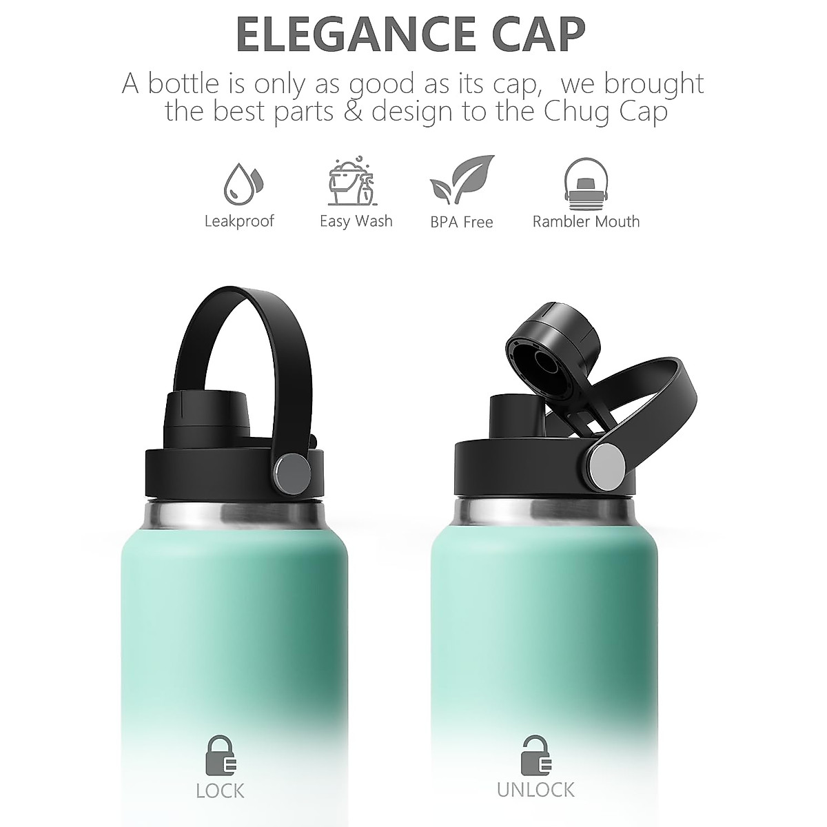 ALIENSX Spout Lid for Yeti Rambler Water Bottles, BPA Free, Ideal Chug Cap for Yeti Tumbler 18/26/36/46/64 oz, Replacement Lids with Screw Cap and Flexible Handle