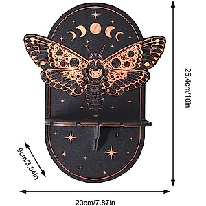 Moon Moth Shelf Crystals 10x5.5 inch Wooden Black Golden Boho Holder with Snake Pattern Crystal Gemstones Display Essential Oil Candles Gothic Home Decor (Type3-Butterfly)