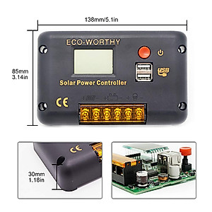 ECO-WORTHY 30A Solar Charger Controller Solar Panel Battery Intelligent Regulator with Dual USB Port Auto 12/24V PWM Positive Ground…