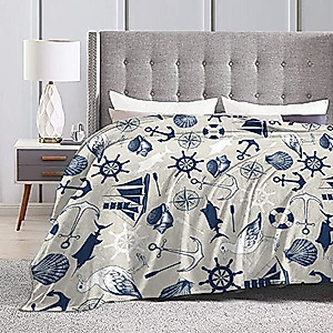 Nautical Anchor Soft Throw Blanket All Season Microplush Warm Blankets Lightweight Tufted Fuzzy Flannel Fleece Throws Blanket for Bed Sofa Couch