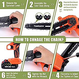 Mini Chainsaw 6 Inch Cordless, Zeeksaw Super Power Hand Chain Saw with Battery, 1 Hour Run-Time Electric Chainsaw Cordless, Small Handheld Chainsaw Battery Powered, Electric Mini Chain Saw - Tree Wood