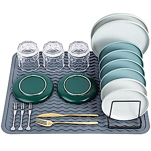 Meiliweser Silicone Dish Drying Mat XL(20" x 16"), Multiple Usages Drying Mat for Kitchen Counter, Heat Resistant & Easy Clean Dish Mat, Misty Gray