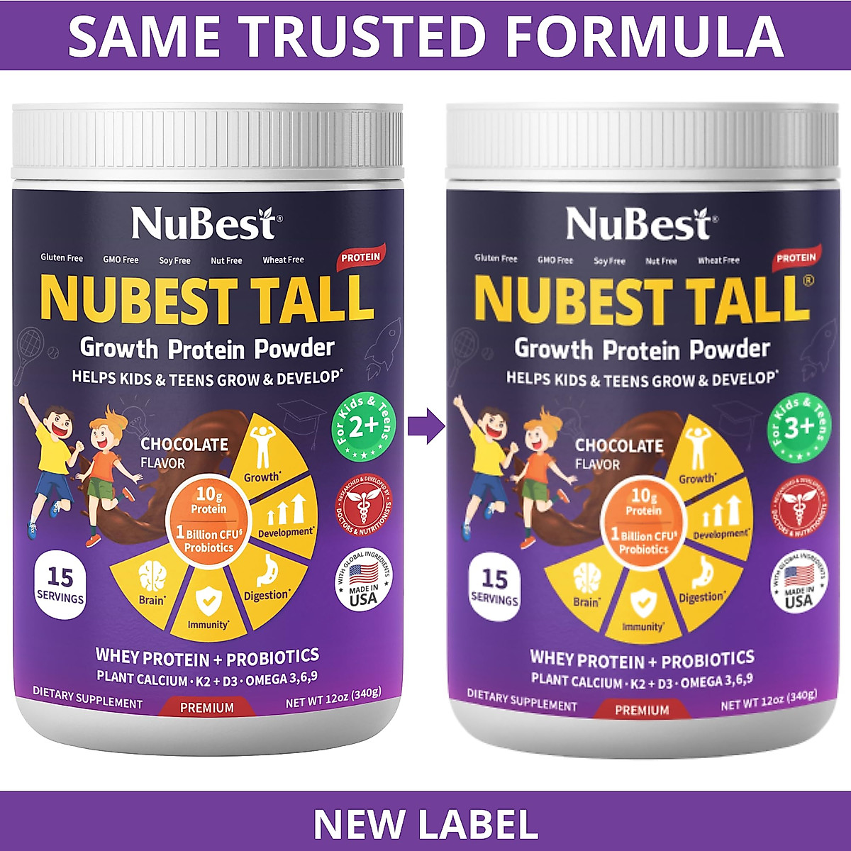 NuBest Tall Protein Powder for Kids & Teens - Whey Protein Powder - Chocolate Protein Powder Shake - Protein Drink with Probiotics, Omega 3-6-9, Vitamin D3 + K2, Calcium, Vitamin - 15 Servings