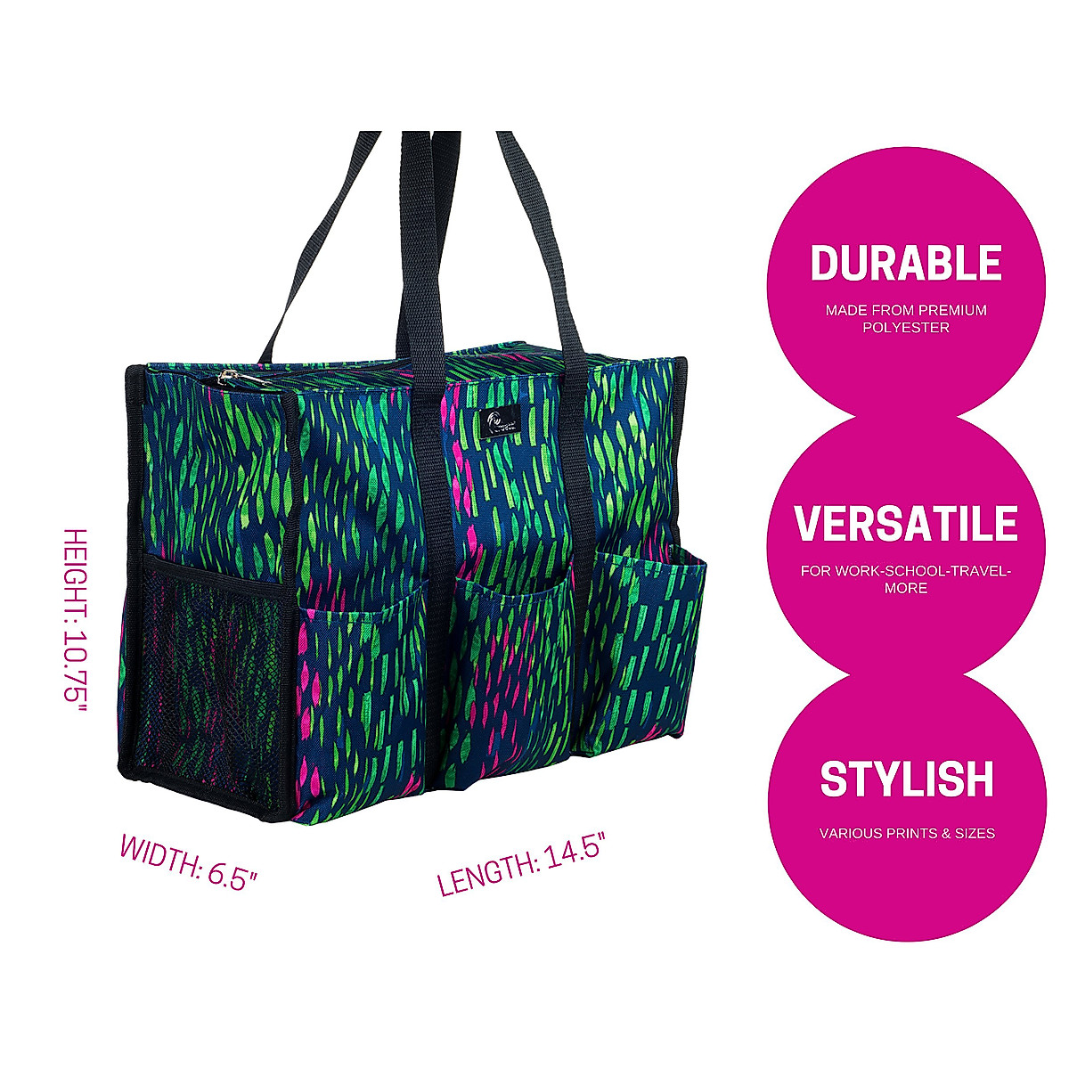 Pursetti Utility Tote with Pockets & Compartments-Perfect Nurse Tote Bag, Teacher Bag, Work Bags for Women & Craft Tote (Tropical Rain)