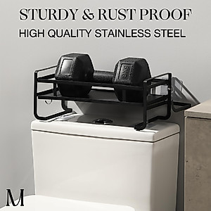 Marmolux Matte Black Single Shelf Over Toilet Storage - Screwless Design Space Saving Bathroom Toilet Organizer for Over The Toilet Shelf - Matte Black with Black Marble Shelf