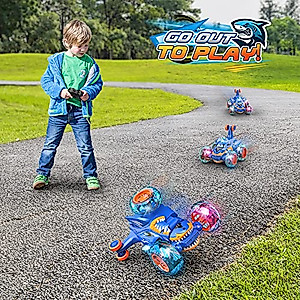 LET'S GO! RC Car Toys for Boys 3+: Shark Remote Control Stunt Cars for 4 5 6 7 8 Year Old Boy Gift 360° Rolling Twister with Lights Outdoor Toy Birthday Gifts for Kids Age 4-8 Toddler Monster Truck