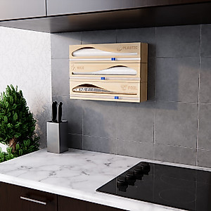 3 in 1 Detachable Plastic Wrap Dispenser with Slide Cutter, Roll Organization Storage Holder, Aluminum Foil & Parchment Paper, Fits 12" Roll for Kitchen Drawers