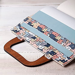 Book Sleeve Cover - Book Pouch for Paperbacks - Strong Artificial Leather - Notebook Textbook Journal Planner Protector with Wood Handles - Book Beau for Office Book Lovers (Cats) 9,05'' x 12,59''