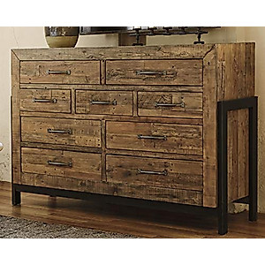 Signature Design by Ashley Sommerford Urban Industrial Butcher Block Style 9 Drawer Dresser, Brown