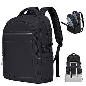 Travel Laptop Carry on Backpack for Women Men, Airline Flight Approved Waterproof 14 Inch Laptop Backpack, Casual Daypack College Personal item Bag Rucksack with USB Charging Port for Business, Black