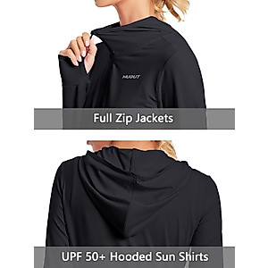 Women's UPF 50+ Sun Protection UV Jacket - Zip Up Hoodie Long Sleeve Hiking Fishing SPF Performance Shirt with Thumbhole Black