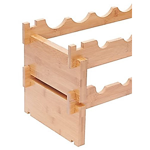Modular Stackable Bamboo Wooden Wine Rack; Easy to Assemble & Add Levels; Bottles Rest Slanting Downwards to Keep Corks Moist; for Kitchen, Pantry, Cellar Storage (12 Bottle Capacity, 6 x 2 Rows)