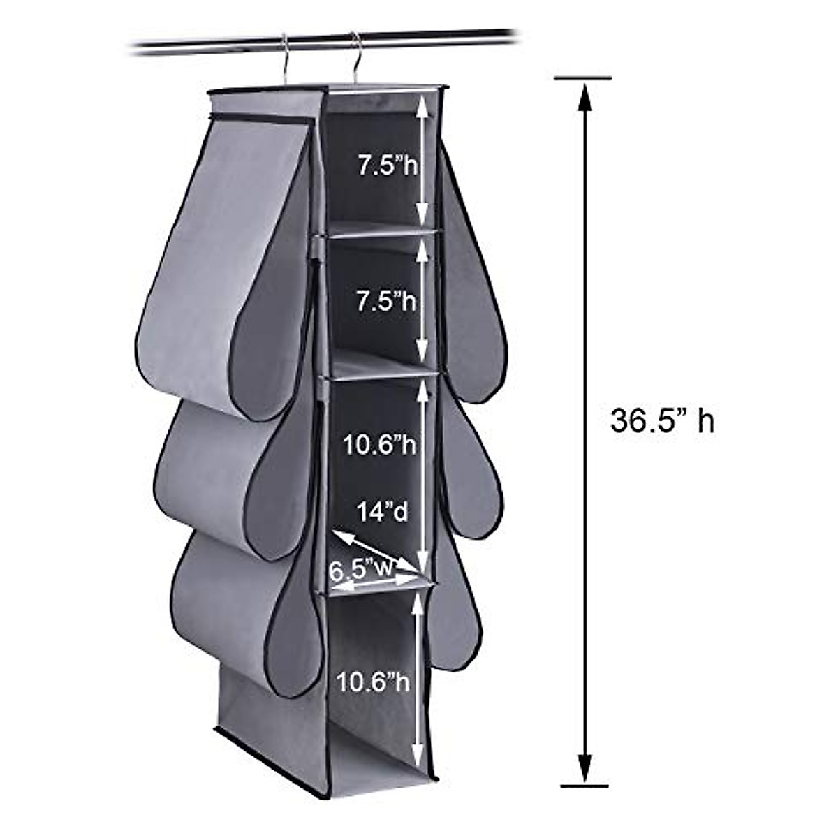 LONGTEAM Homewares Hanging Purse Handbag Organizer Nonwoven 10 Pockets Hanging Closet Storage Bag (Grey)