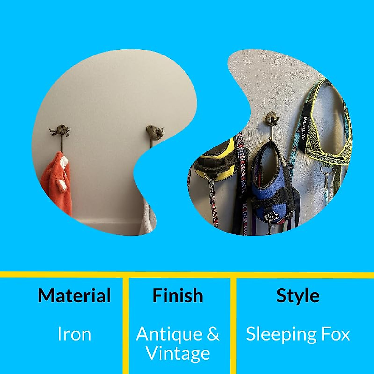 Knobs By Blossom Vintage Antique Brass Iron Wall Hooks Tie Backs Bronze Handmade Metal Animal Hook (8. Sleeping Fox), TFVSAH