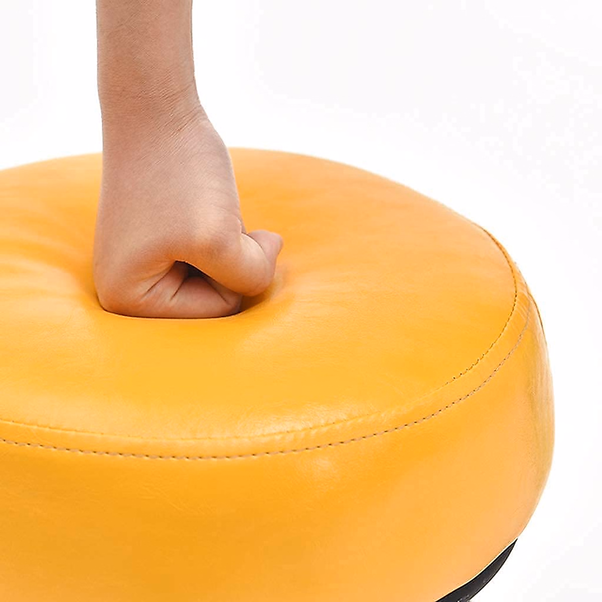 RILOOP Upholstered Footstool Iron Round Foot Stool,Upholstered Ottoman Pu Leather Footrest Changing Shoe Stool for Makeup Dining Room Dressing Chair Shoe Bench Storage Footstool/OliveGreen