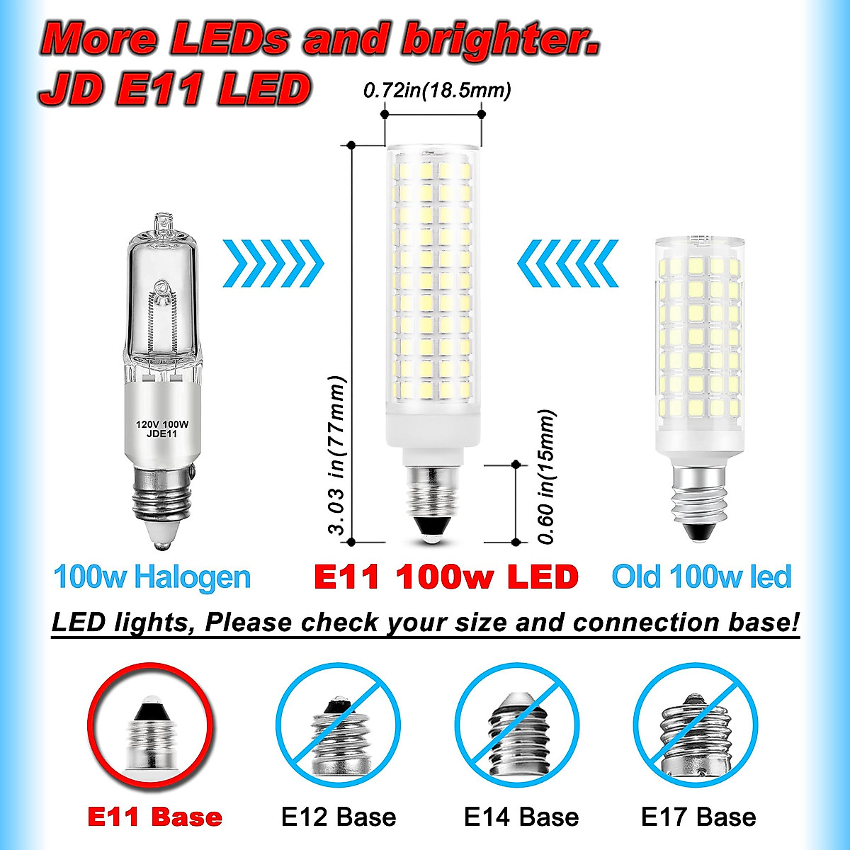 Ziomitus Dimmable JDE11 120V 100W Halogen Candelabra Bulbs Equivalent,T3 T4 Mini Base, 6000K Daylight White 10W 1000 LM E11 for Chandeliers,Candelabra,Ceiling Fan, Cabinet Lighting,2Pack