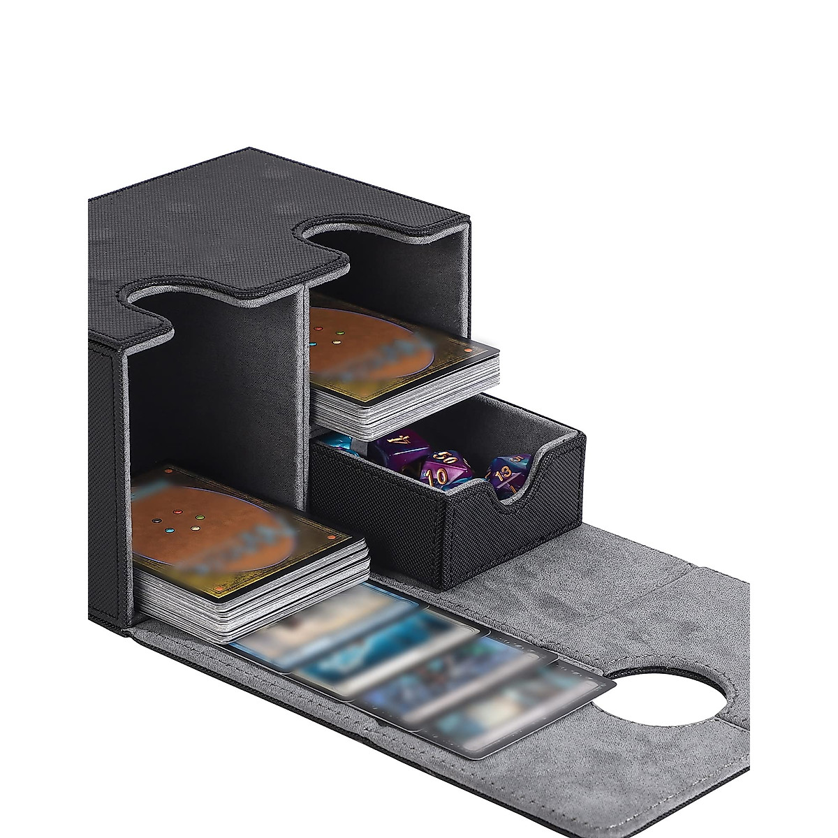 ZLCA Card Deck Box with Dice Tray for MTG Cards, 200+ Card Storage Box Fits for TCG CCG, PU Leather Strong Magnet Collectible Card Case (Black)