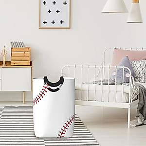 Gbuzozie Red Stitching Baseball Laundry Hamper White Ball Storage Basket Toys Clothes Organizer Bin For Home Bathroom Bedroom Dorm Nursery, 52l