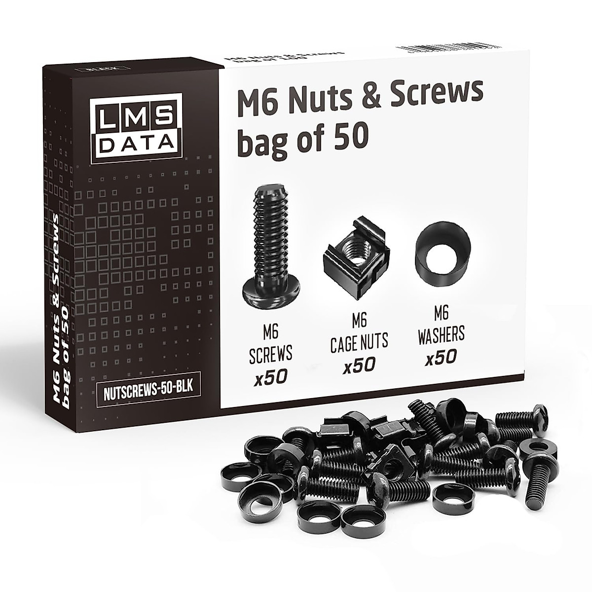 50 Pack of Black M6 Cage Nuts & Screws for Rack Mount Equipment Server 19" and 10" Cabinet, Patch Panel, Server Shelves Fixing & Installation Screws & Cage Nuts Wall Mount Server Network Enclosure