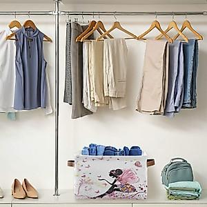 ALAZA Decorative Basket Rectangular Storage Bin, Flower Fairy in The Environment of Butterflies Organizer Basket with Leather Handles for Home Office