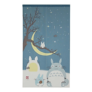 Studio Ghibli Totoro Noren Curtain Tapestry Winter Sky and Crescent Moon
