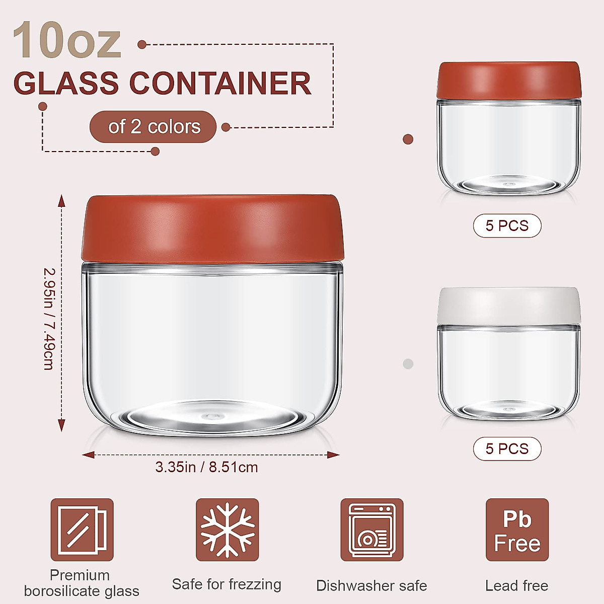 Zubebe 10 Pack 10oz Glass Jar with Lids Overnight Oats Container with Lid Wide Mouth Glass Mason Jars Airtight Yogurt Jars for Food Prep Condiment Salad Storage Refrigerator Dishwasher Safe