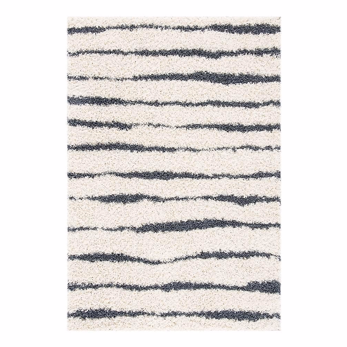 SAFAVIEH Venus Shag Collection Area Rug - 8' x 10', Ivory & Dark Grey, Stripe Design, Non-Shedding & Easy Care, 1.8-inch Thick Ideal for High Traffic Areas in Living Room, Bedroom (VNS603B)