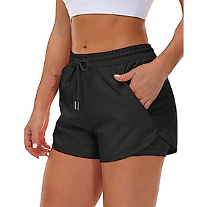 Mancreda Women's Running Shorts with Liner 3 Zipper Pockets Elastic Workout Athletic Gym Yoga Shorts(BK,M) Black