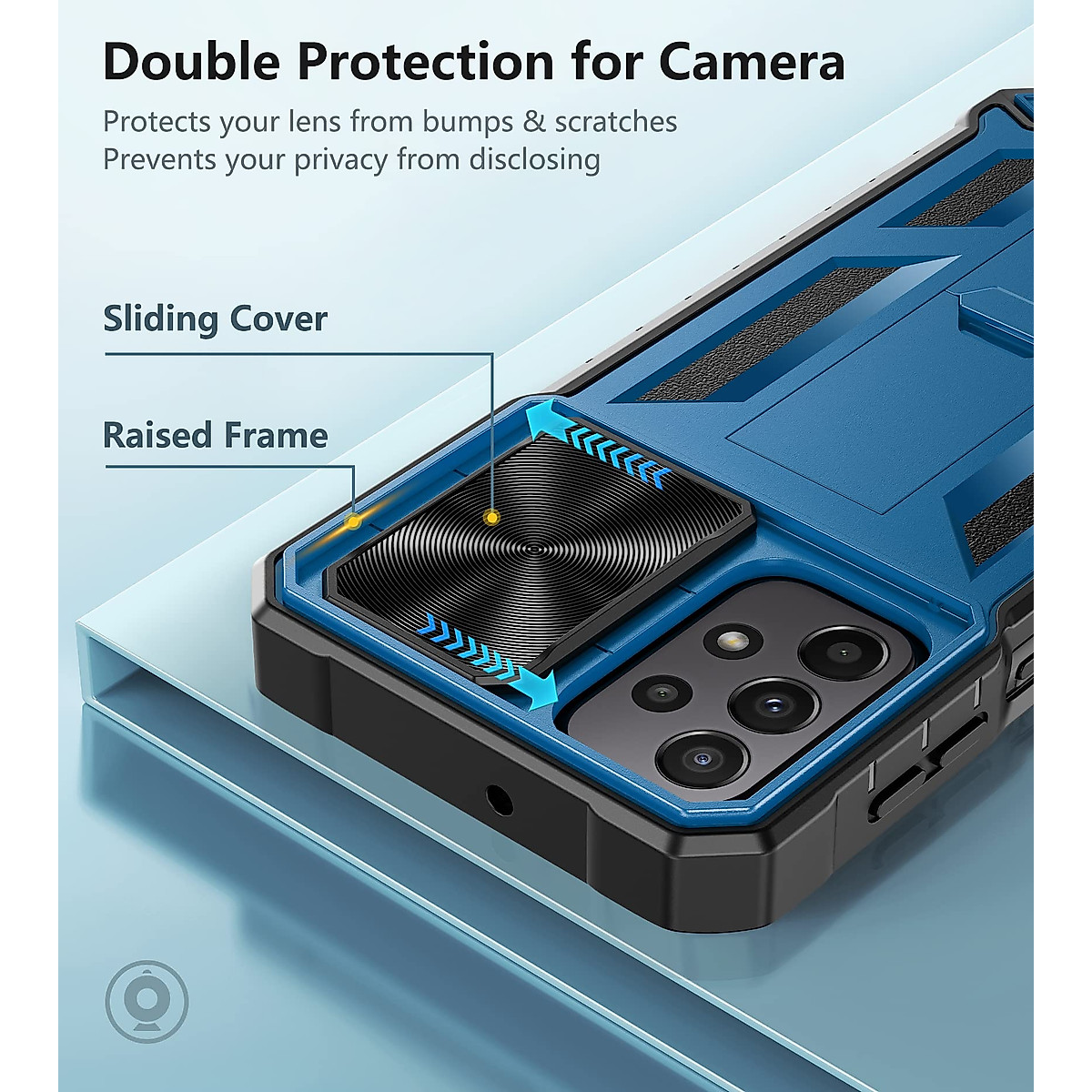 FNTCASE for Samsung Galaxy A23 Protective Case: Military Drop Protection Rugged Sturdy Cellphone Cover with Kickstand & Slide | Shockproof Heavy-Duty Tough Bumper for Samsung A23 5G/4G Phone - Blue