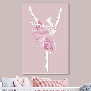 NWT Canvas Print Wall Art Ballerina Dancing in Pink Dress Dance Fashion Illustrations Modern Art Chic Portrait Expressive Multicolor Cool for Living Room, Bedroom, Office - 16"x24"