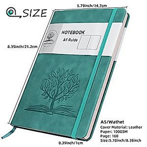 Daofary A5 Journal Notebook, Leather Ruled Notebooks 160 Pages Diary 100gsm Thick Paper Writing Hardcover Notebook with Pocket for Work Men Woman 8.4 x 5.7 in
