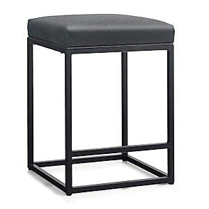 MAISON ARTS Black Counter Height 24" Bar Stool for Kitchen Counter Backless Modern Square Barstool Upholstered Faux Leather Stool Farmhouse Island Chair, Support 330 LBS,(24 Inch,Black), 1pc