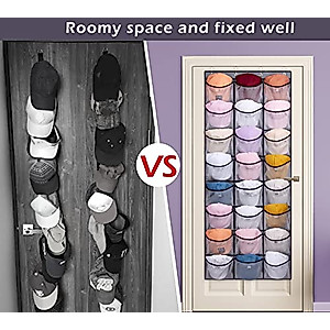 KEETDY 24 Baseball Hat Rack for Door Large Hat Organizer for Baseball Caps with Elastic Pockets Caps Holder Protect and Display Hat Storage