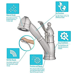 Aqua Vista 23-K81CO-BN-AV Singe Lever Kitchen Sink Faucet, Pull-Out Brushed Nickel