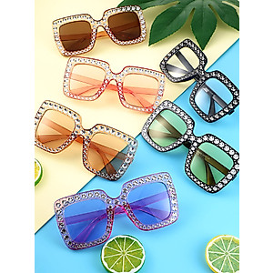 Frienda Crystal Oversized Sunglasses Square Diamond Sunglasses Rhinestone Frame Sunglasses for Women (Chic Colors,12 Pairs)