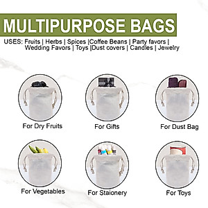 5 x 8 inches Reusable Eco Friendly Cotton Double Drawstring Muslin Bags Natural Color - 100 pieces Perfect for Loose Leaf, Gift Bags Small Size, Hangover Kit Bags, Soap Bag & Shoe Travel Bag