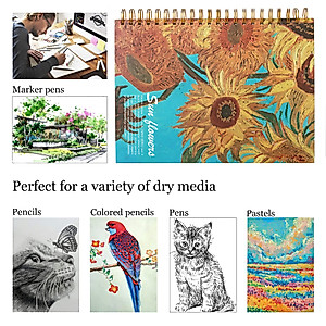 Van Gogh Aesthetic Art Large A4 Sketchbook Hard Cover Spiral Bound Mixed Media Thick Paper, Artist Sketch Book for Drawing Notebook for Kids Adults
