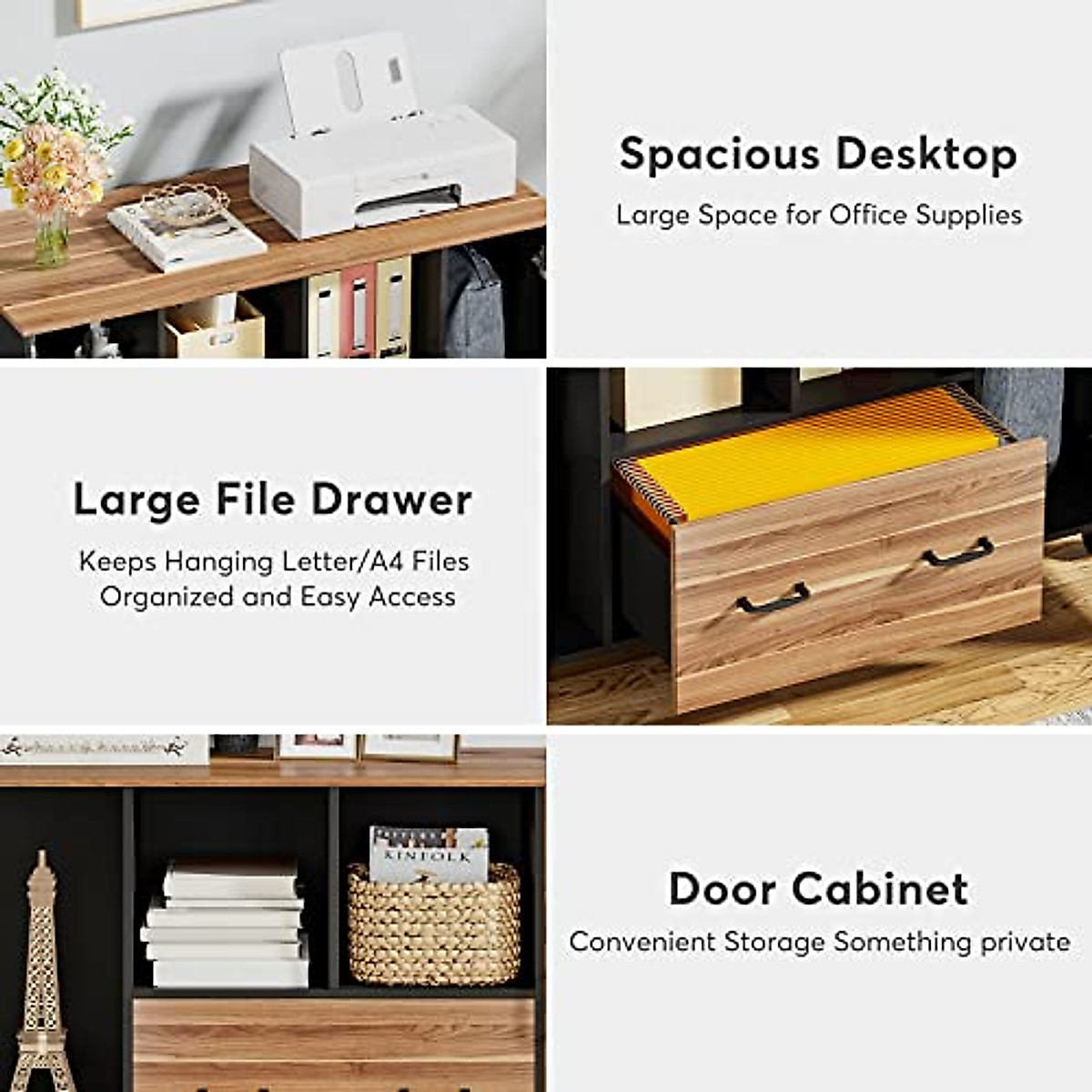 LITTLE TREE Rolling File Cabinet with Drawer and Door,Mobile Filing Cabinet with Storage Shelves and CPU Holder for Home Office,Living Room