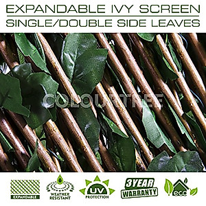 ColourTree Expandable Rectractable Faux Artificial Ivy Trellis Hedge Fence Screen Privacy Screen Wall Screen - Commercial Grade 150 GSM - Heavy Duty - 3 Years Warranty (2, Double Sided Leaves)