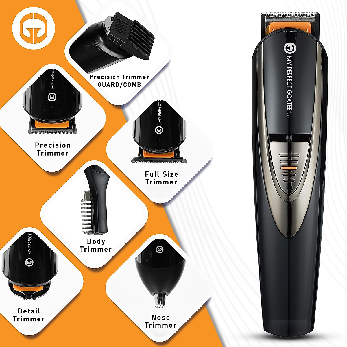 My Perfect Goatee®️ 13-in-1 Mens Grooming Kit - LED Display Beard Trimming Kit with Travel Bag, Charging Stand, & More - Waterproof, Cordless Electric Trimmer for Nose, Body, & More – Ideal Gift Set